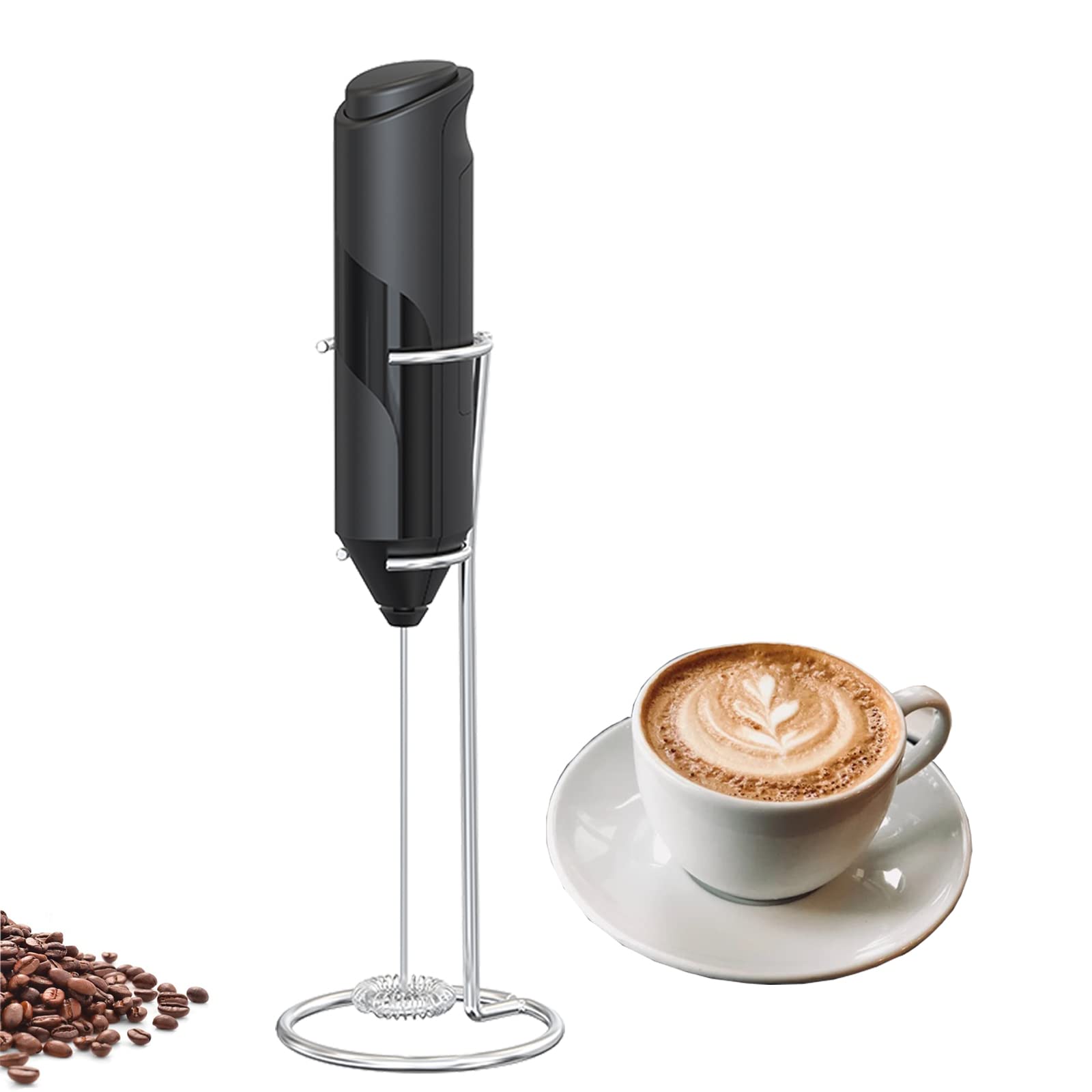 HAIKARSTA Milk Frother Handheld,Battery Operated Electric Mixer with Stainless Steel Stand,Frother for Coffee,Latte,Cappuccino,Hot Chocolate