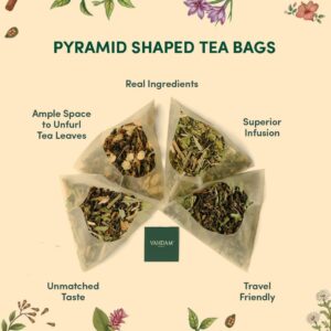 VAHDAM, Assorted Herbal Tea Sampler Gift Set (6 Variants, 60 Tea Bags) Caffeine Free, Gluten Free, Non GMO | Tea Variety Pack - Long Leaf Pyramid Tea Bags Variety Pack | Gifts for Women & Men