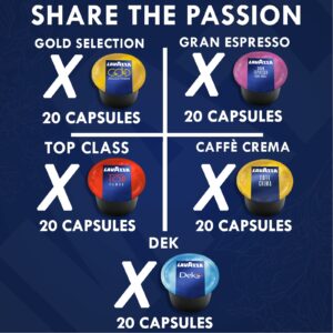 Lavazza Blue Capsules Coffee Pods, Best Value Pack, 100 ct, All Flavors - Top Class, Caffe Crema, Decaf, Gran Espresso, Gold - 20each