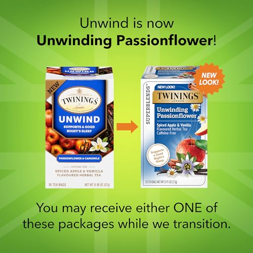 Twinings of London Daily Wellness Tea Unwind Sleep Supporting Passionflower & Camomile, Spiced Apple & Vanilla, Flavored Herbal Tea 18 Count