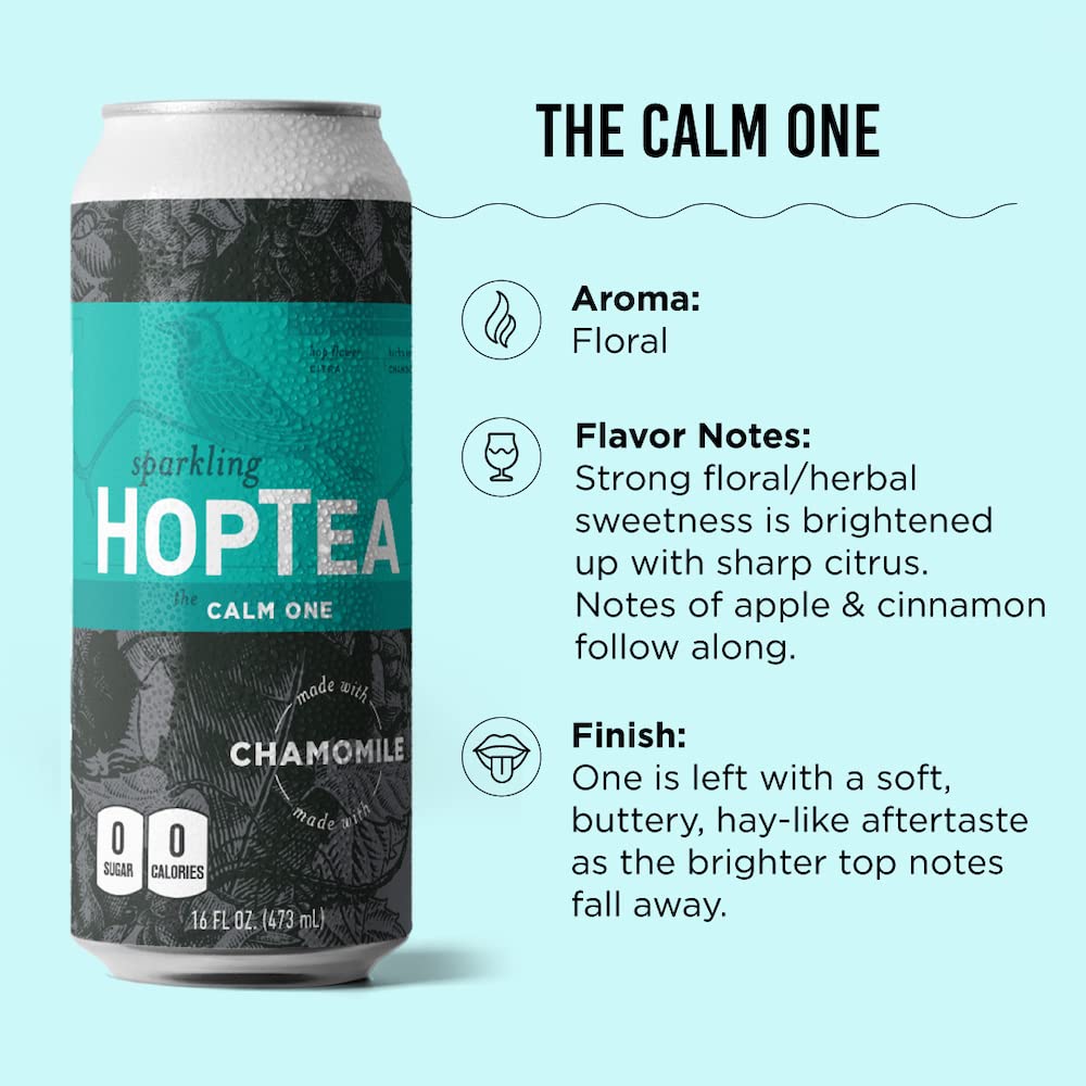 HOPLARK Sparkling HopTea - The Calm One (12pk - 16oz Cans)- Craft Brewed NA Beer Alternative - Gluten-Free, Non GMO, Zero Calories, Sugar-Free, Caffeine-Free, Unsweetened, Sparkling Tea + Water + Hop