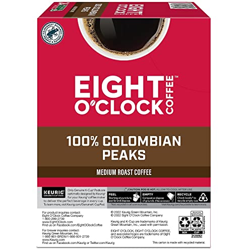 Eight O'Clock Coffee Colombian Peaks, Single-Serve Keurig K-Cup Pods, Medium Roast Coffee, 24 Count