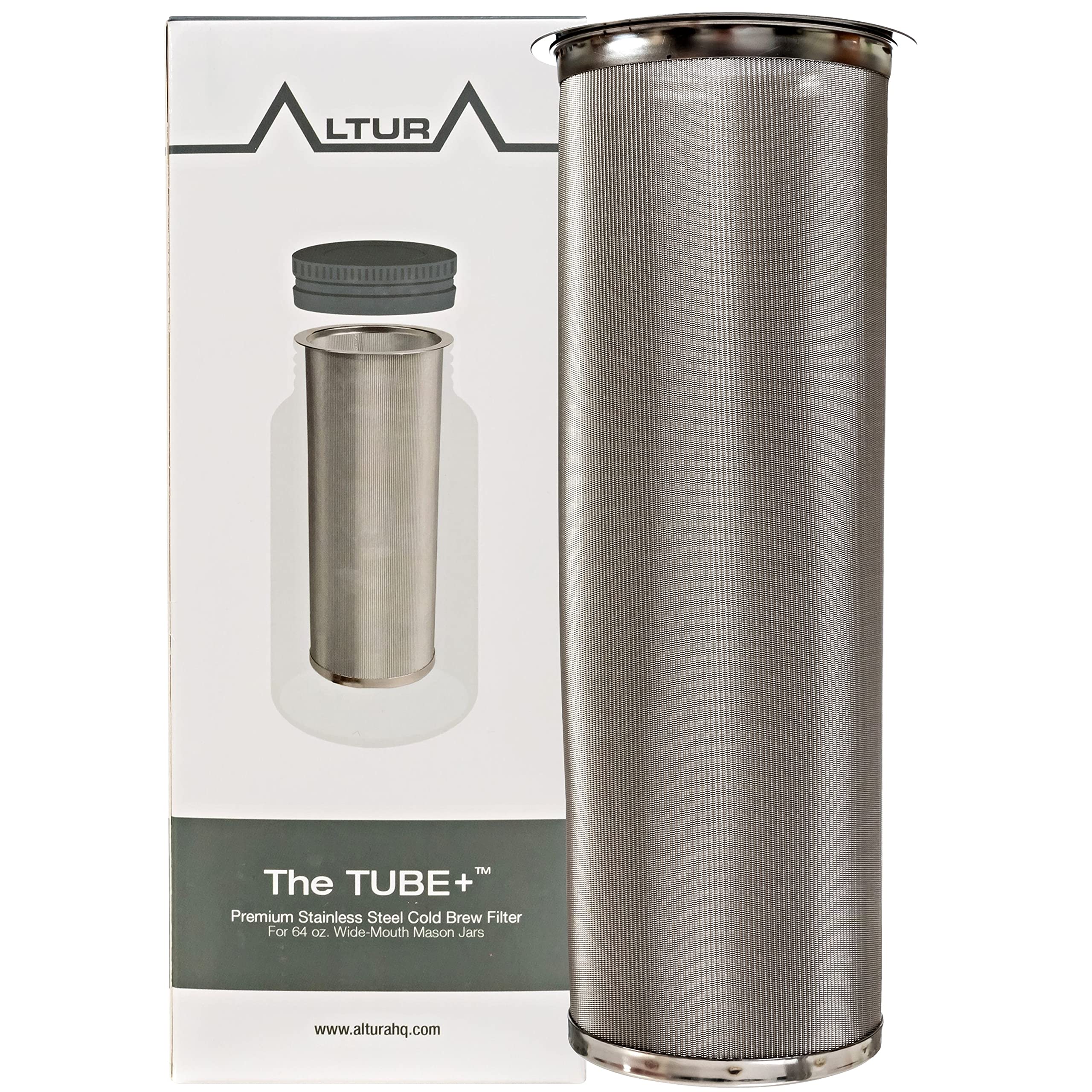 Altura The TUBE+ Cold Brew Coffee Maker | Cold Brew Coffee Filter for Wide Mouth Mason Jar | Stainless Steel Cold Brew Filter The TUBE+ (64oz/2qt)