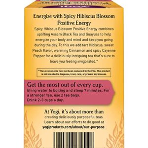 Yogi Tea Spicy Hibiscus Blossom Positive Energy Tea - 16 Tea Bags per Pack (4 Packs) - Organic Herbal Tea to Support Energy - Includes Black Tea Leaf, Hibiscus Flower, Cinnamon Bark & More