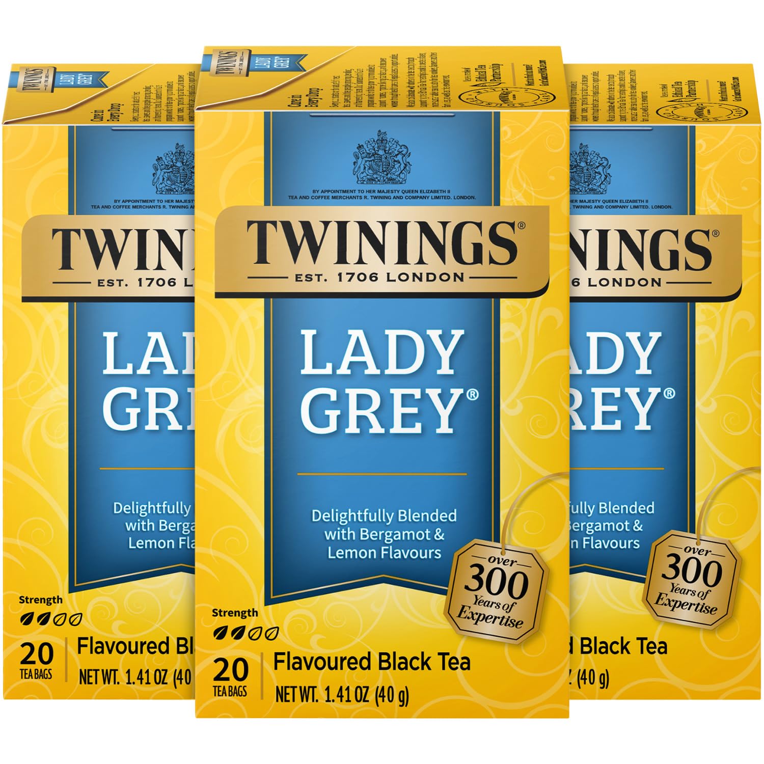 Twinings Lady Grey Tea - A Fresh, Uplifting Black Tea with Orange Peel, Lemon Peel, and Natural Citrus Flavours, Caffeinated Tea Bags, Individually Wrapped, 20 Count (Pack of 3)