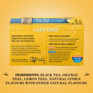 Twinings Lady Grey Tea - A Fresh, Uplifting Black Tea with Orange Peel, Lemon Peel, and Natural Citrus Flavours, Caffeinated Tea Bags, Individually Wrapped, 20 Count (Pack of 3)