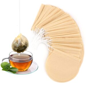 100pcs disposable tea filter bags 2.65 x 2.95 inches natural tea infuser unbleached material drawstring round tea bag empty tes bags for loose leaf tea