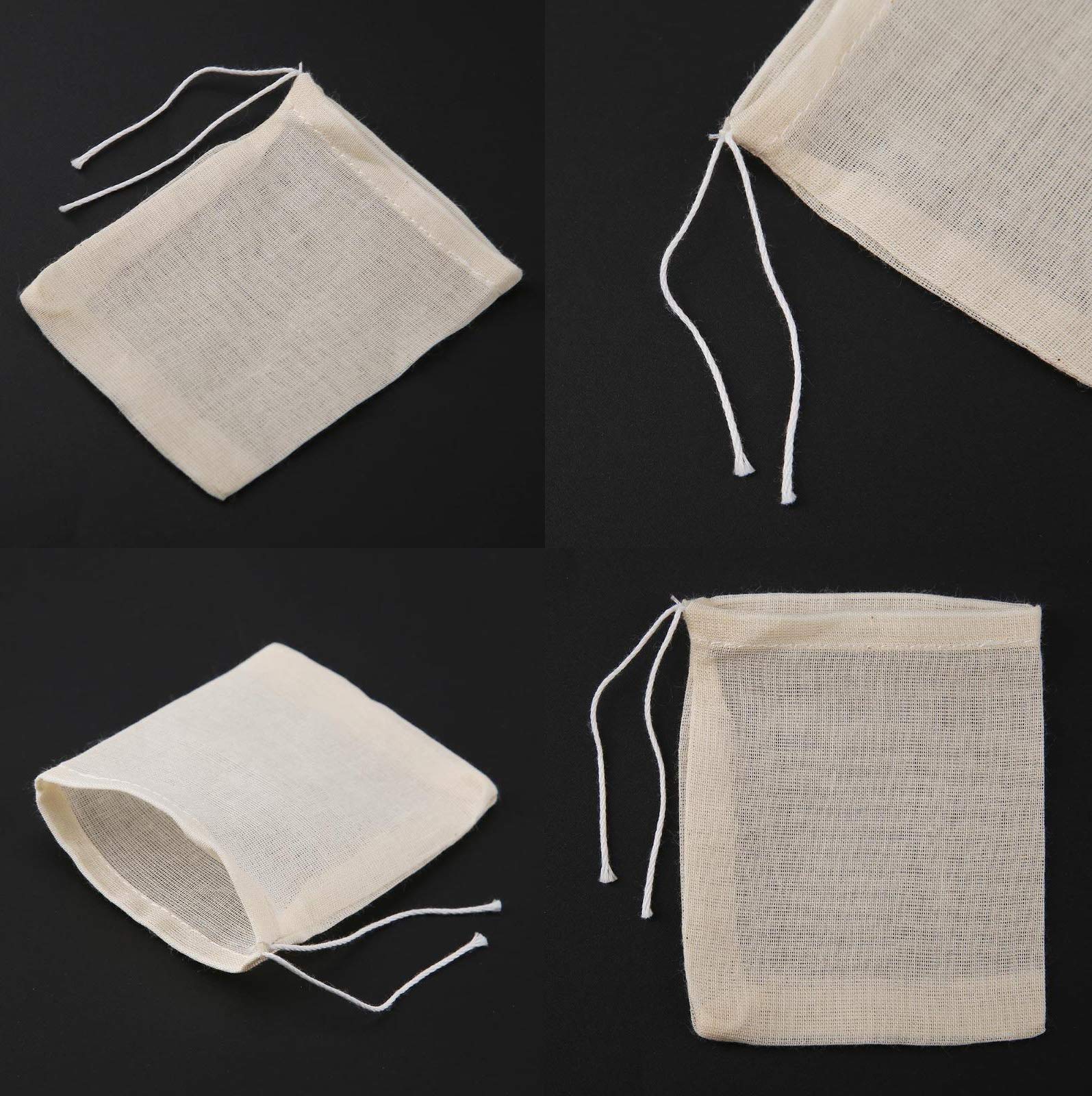 ICEYLI 30 Pcs 4 x 3 Inches Natural Unbleached Cotton Drawstring Bags Spice/Herbs/Tea Bags,Muslin Bags Sachet Bag for Home Supplies