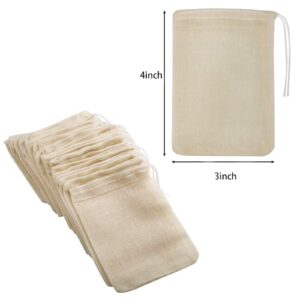 ICEYLI 30 Pcs 4 x 3 Inches Natural Unbleached Cotton Drawstring Bags Spice/Herbs/Tea Bags,Muslin Bags Sachet Bag for Home Supplies