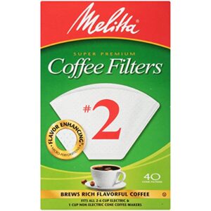 melitta 2 cone coffee filters, white, 40 total filters count - packaging may vary