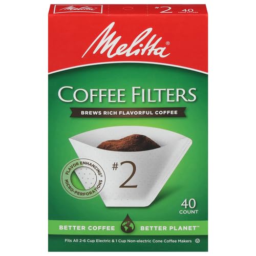 Melitta 2 Cone Coffee Filters, White, 40 Total Filters Count - Packaging May Vary