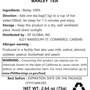 DAMTUH Korean Traditional Tea Barley Tea - 100% Pure Barely Tea, caffeine-free (50 Tea Bag x 1.5 g)