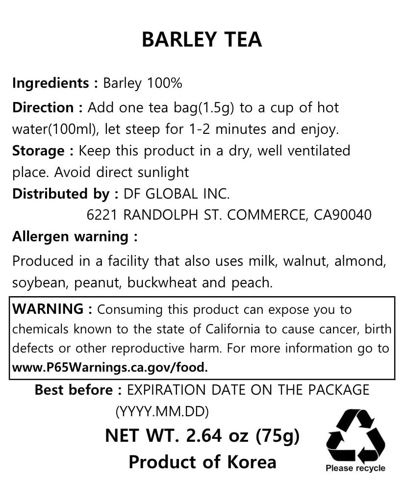 DAMTUH Korean Traditional Tea Barley Tea - 100% Pure Barely Tea, caffeine-free (50 Tea Bag x 1.5 g)