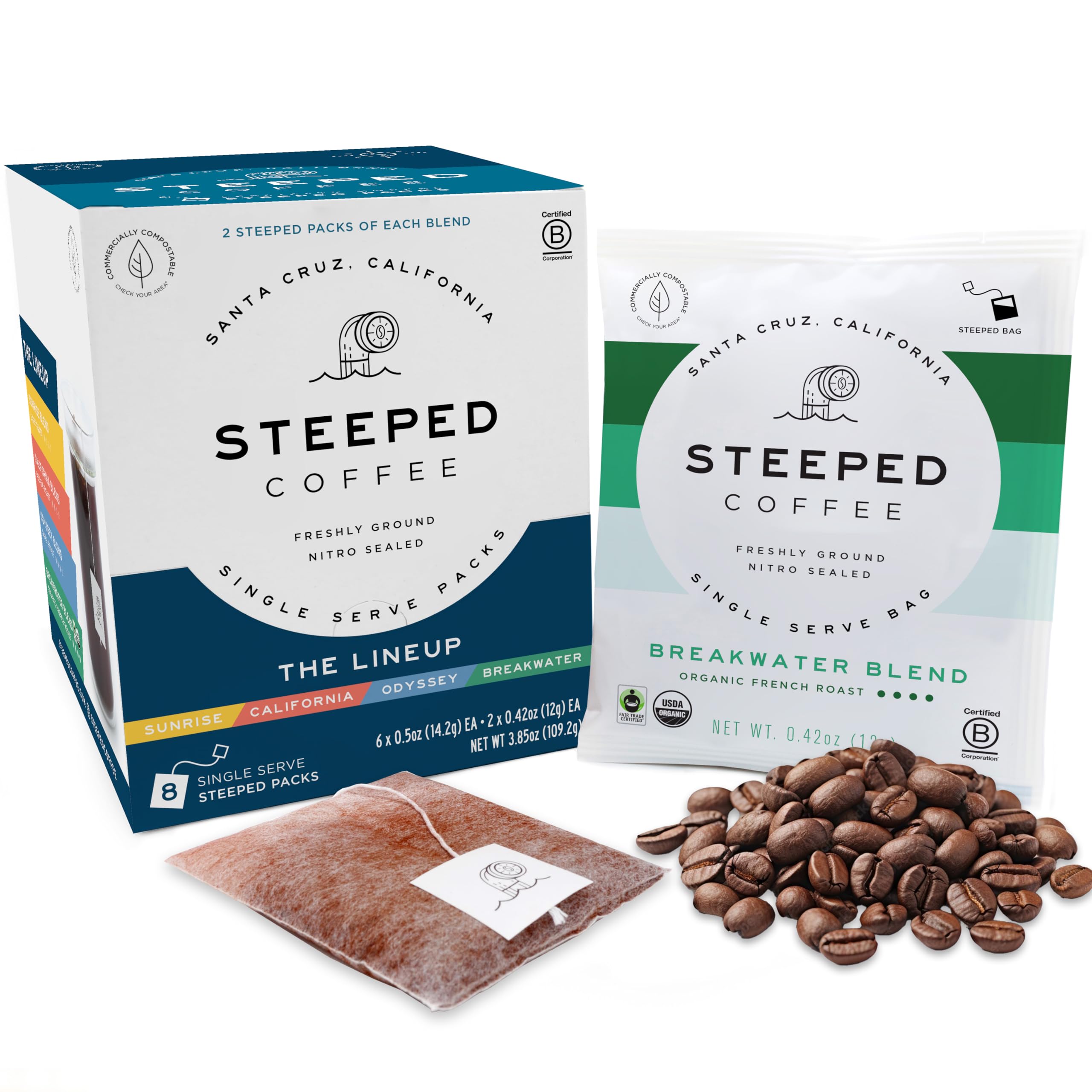 Steeped Coffee Single Serve Coffee Packets - Eco-friendly Individual Instant Coffee Tea Bags - Perfectly Brewed in Minutes, Just Add Water (Variety Pack)(8 Pack)