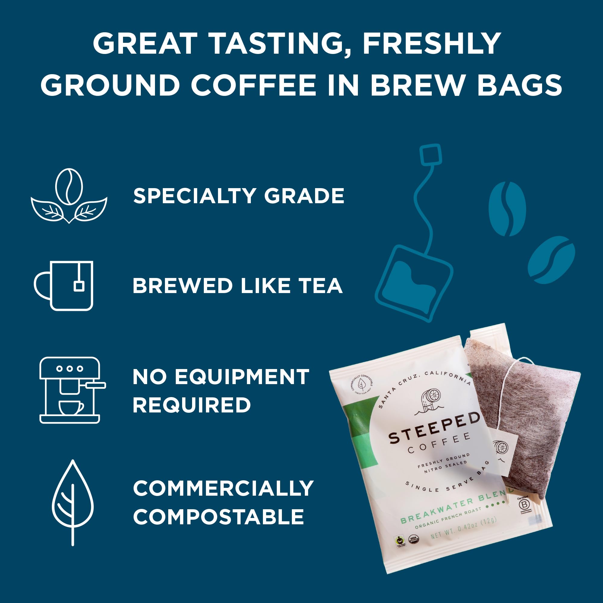 Steeped Coffee Single Serve Coffee Packets - Eco-friendly Individual Instant Coffee Tea Bags - Perfectly Brewed in Minutes, Just Add Water (Variety Pack)(8 Pack)