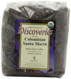 first colony organic whole bean coffee, colombian santa marta, 24-ounce