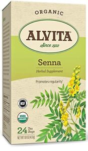 alvita organic senna herbal tea - made with premium quality organic senna leaves, and a mild bitter flavor, 72 tea bags (3 pack)