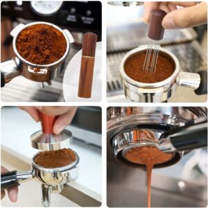 WDT Tool,Espresso Coffee Stirrer Espresso Distribution Tool Portable Espresso distribution Tools,6 Needles Natural Wood Handle and Stand (Walnut)