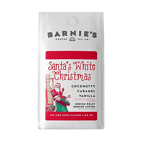 BARNIE'S COFFEE TEA Santa's White Christmas Ground Coffee with Smooth Coconut, Caramel, and Warm Vanilla Flavors, Medium Roasted Arabica Coffee Beans, 12 oz Bag, 1 Count (Pack of 1)