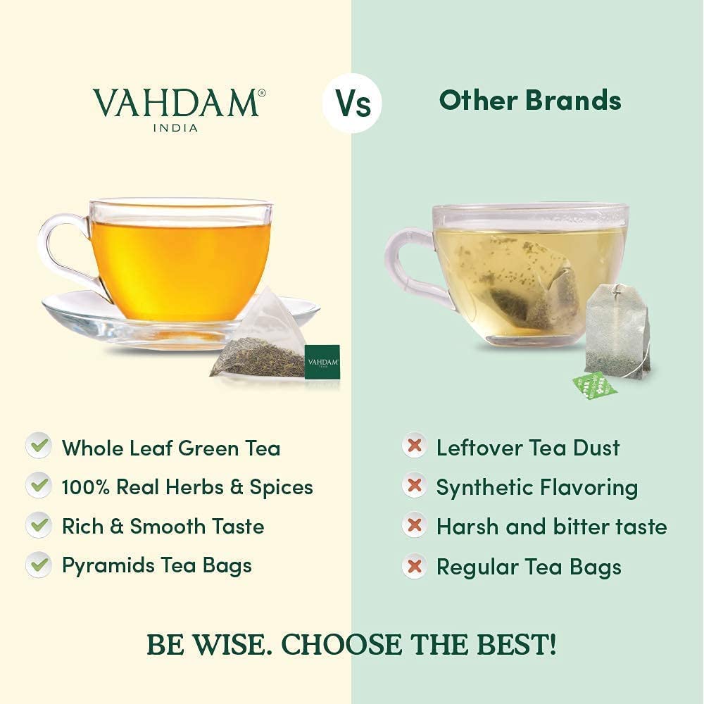 VAHDAM, Assorted Green Tea Sampler Gift Set (15 Flavors, 15 Count) Gluten Free, Non GMO | Tea Variety Pack - Long Leaf Pyramid Green Tea Bags Variety Pack | Gifts For Him/Her | Gifts for Women & Men