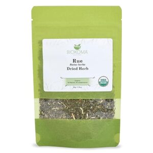 pure and organic biokoma rue dried herb - natural herbal tea in resealable pack moisture proof pouch - 50g