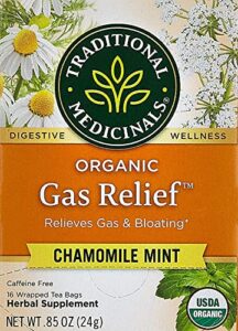 traditional medicinals organic gas relief chamomile mint herbal tea, relieves gas & bloating, (pack of 1) - 16 tea bags