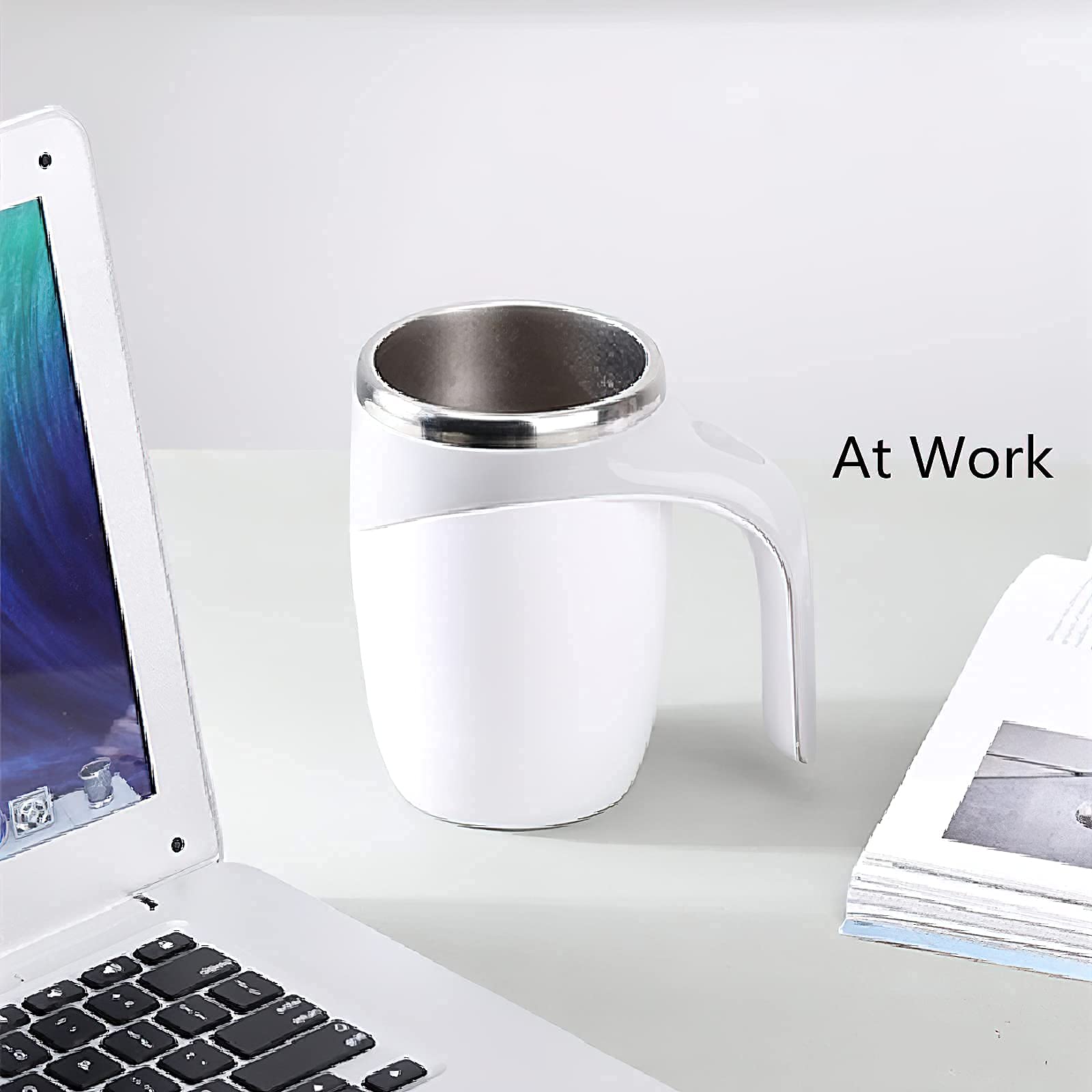 Automatic Magnetic Stirring Coffee Mug, Rotating Home Office Travel Mixing Cup，Funny Electric Stainless Steel Self Mixing Coffee Tumbler, Suitable for Coffee, Milk, Cocoa and Other Beverages……