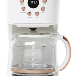 HADEN 75092 Heritage Innovative 12 Cup Capacity Programmable Vintage Retro Home Countertop Coffee Maker Machine with Glass Carafe, Ivory/Copper