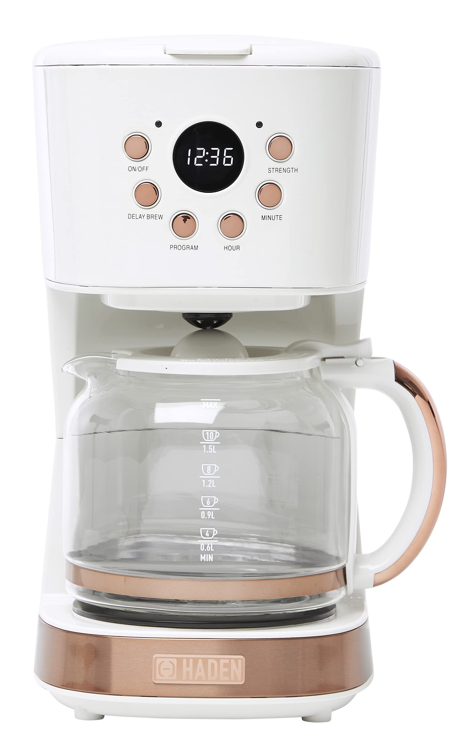 HADEN 75092 Heritage Innovative 12 Cup Capacity Programmable Vintage Retro Home Countertop Coffee Maker Machine with Glass Carafe, Ivory/Copper