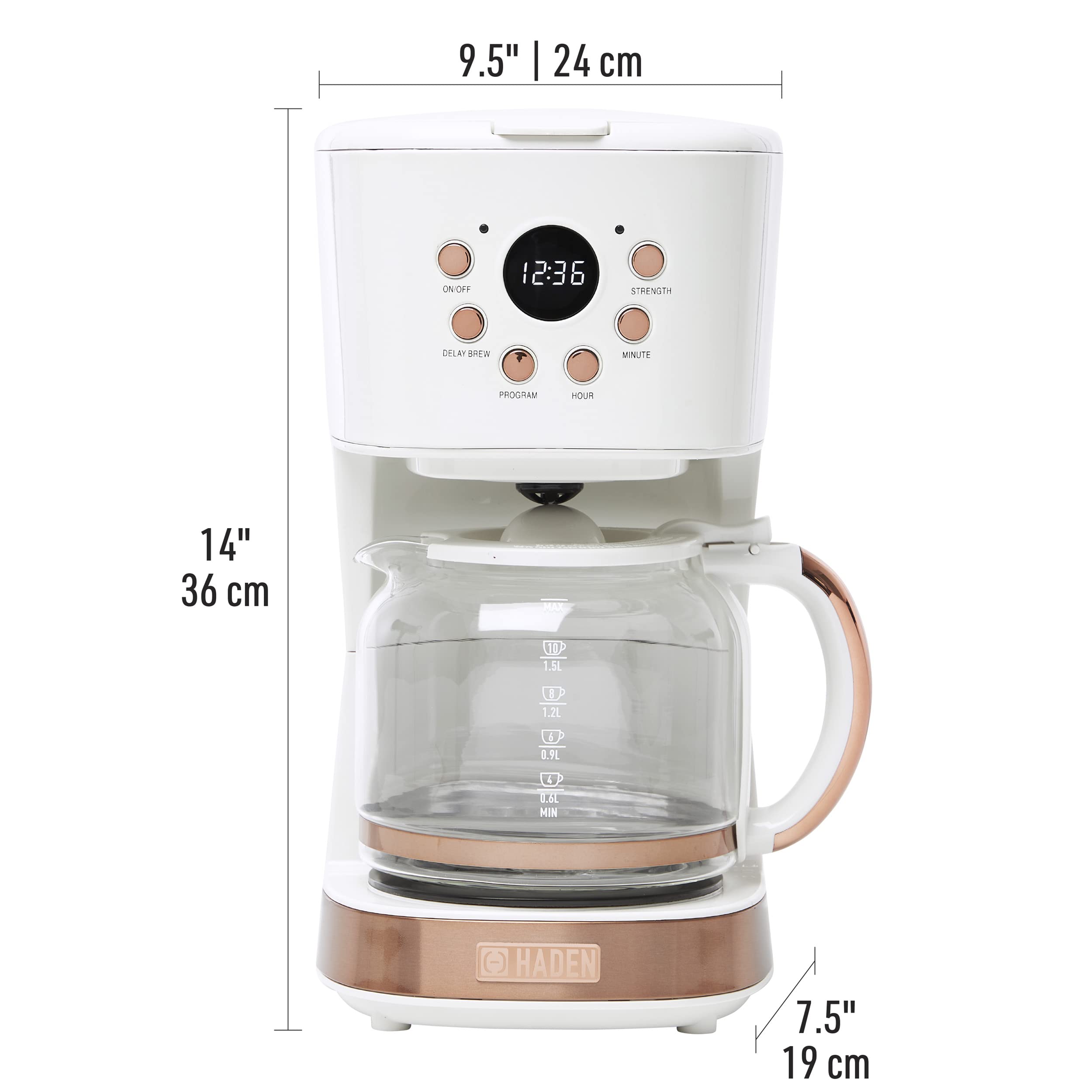 HADEN 75092 Heritage Innovative 12 Cup Capacity Programmable Vintage Retro Home Countertop Coffee Maker Machine with Glass Carafe, Ivory/Copper