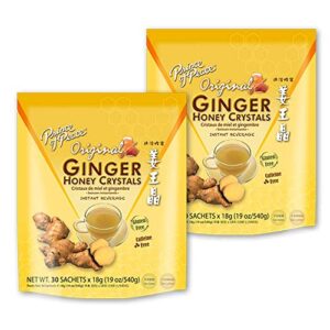 prince of peace instant ginger honey crystals, 2 packs of 30 sachets – instant hot or cold beverage – easy to brew ginger and honey crystals