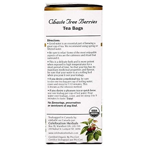 Celebration Herbals Organic Chaste Tree Berries Tea, 24 Bags