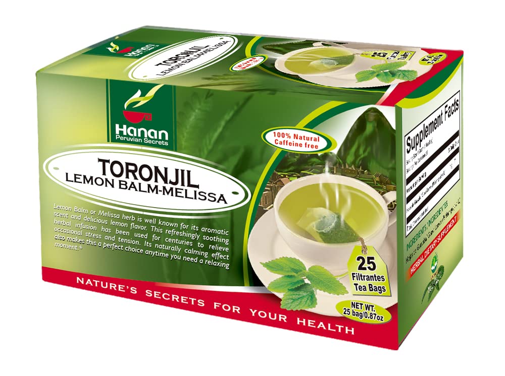 Hanan Peruvian Secrets Lemon Balm Tea (Toronjil) - 25 Teabags of Herbal Tea - Melissa Herb for Relaxing Herbal Tea - Natural Dried Plant Leaves from Peru (not extract) – Melissa officinalis