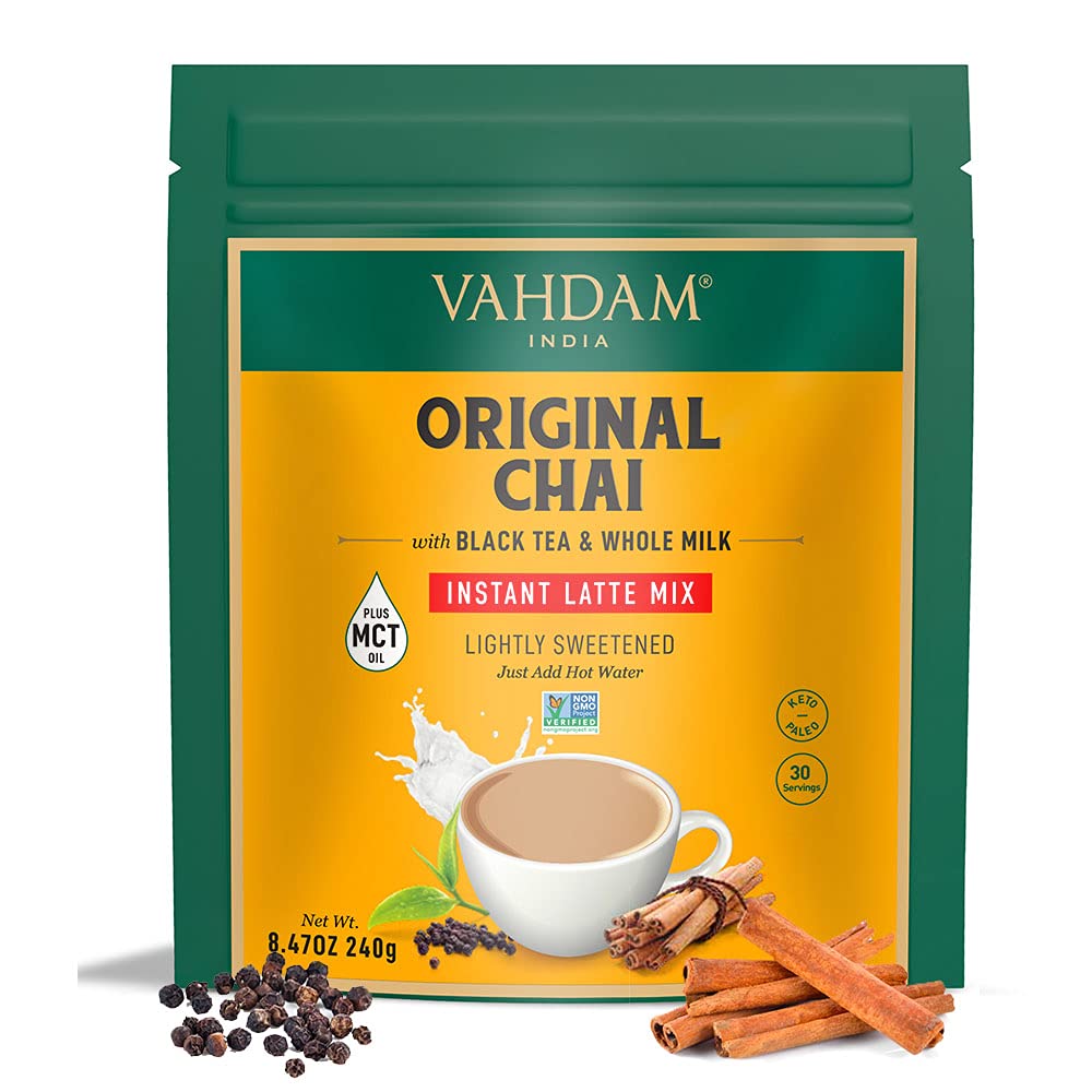 VAHDAM, Spiced Chai Tea Latte Instant Powdered Mix (240g/8.47oz) 30 Servings- Indian Masala Chai | Instant Chai Tea Powder With Whole Milk Powder