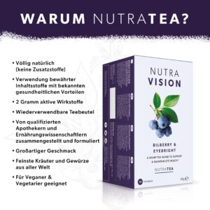 NUTRAVISION - Eye Health Tea – Includes Bilberry & Eyebright - For general and age-related eye health - 20 Enveloped Tea Bags - by Nutra Tea - Herbal Tea