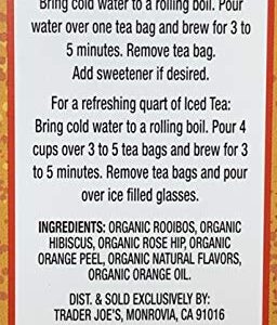 Trader Joes Organic Blood Orange Rooibos Herbal Tea Blend, Flavored with other Natural Flavors, Caffeine Free, 20 Tea Bags, 1.13 ounces (32 grams)