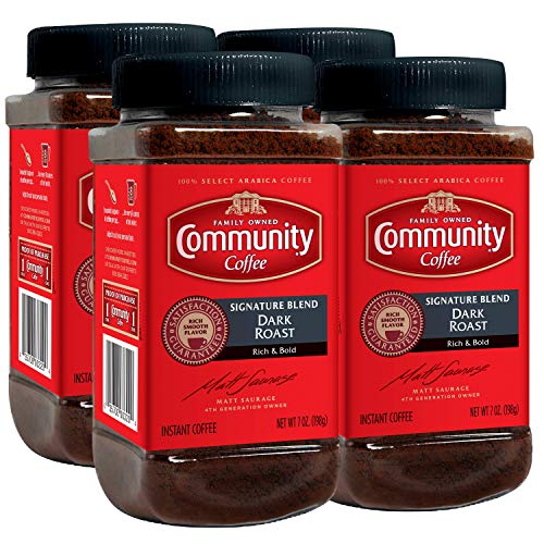 Community Coffee Signature Blend Instant Coffee, Dark Roast, 7 oz Jar (Pack of 4)