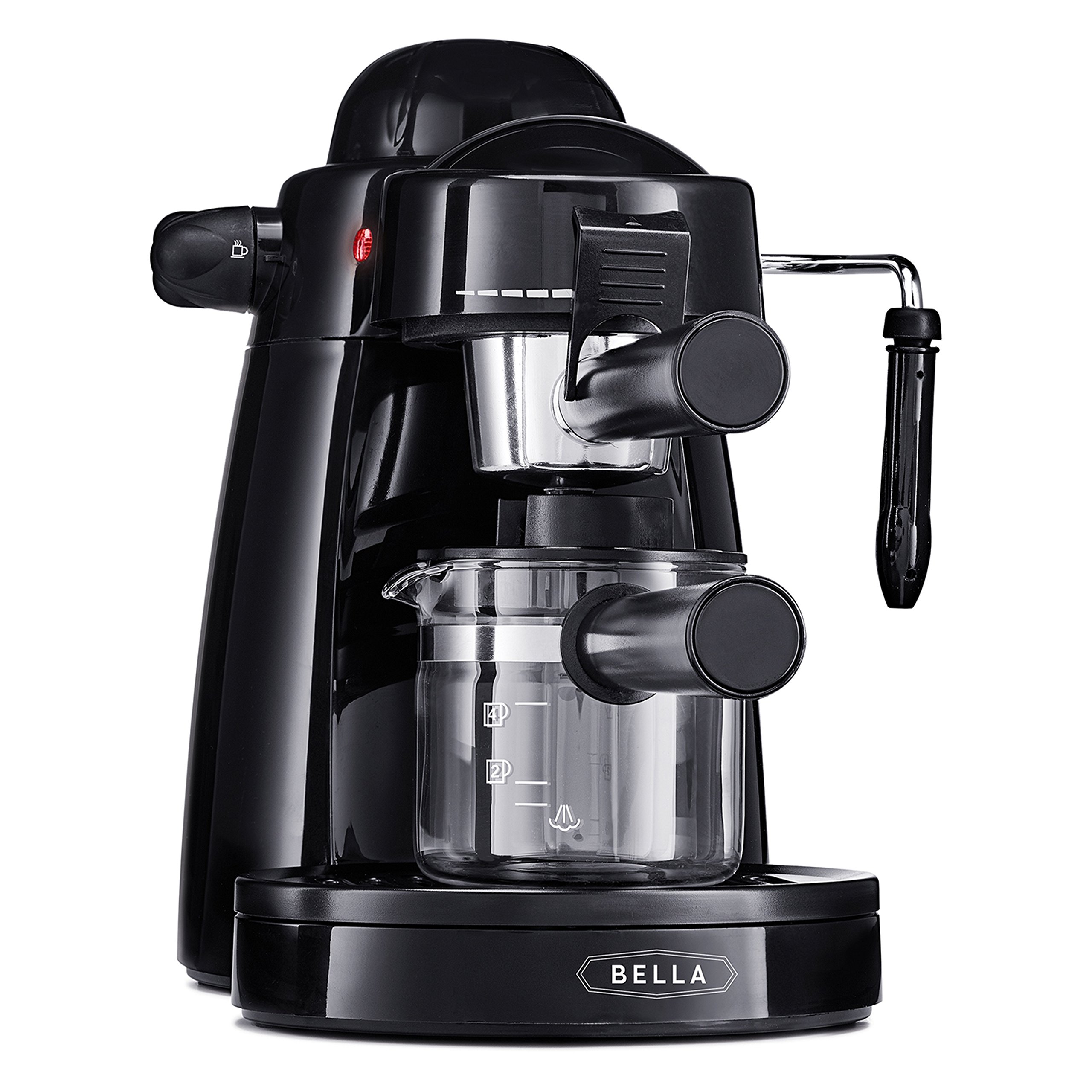 BELLA (13683) Personal Espresso Maker with Steam Wand, Glass Decanter & Permanent Filter, Black