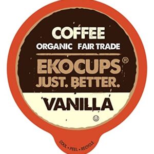 EKOCUPS Artisan Organic Vanilla Flavored Hot or Iced Coffee, Medium roast, in Recyclable Single Serve Cups for the Keurig K Cup Brew, 10 Count (Pack of 4)