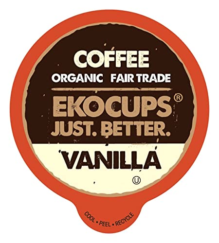 EKOCUPS Artisan Organic Vanilla Flavored Hot or Iced Coffee, Medium roast, in Recyclable Single Serve Cups for the Keurig K Cup Brew, 10 Count (Pack of 4)