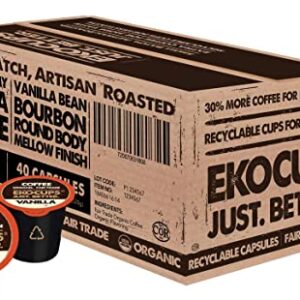 EKOCUPS Artisan Organic Vanilla Flavored Hot or Iced Coffee, Medium roast, in Recyclable Single Serve Cups for the Keurig K Cup Brew, 10 Count (Pack of 4)