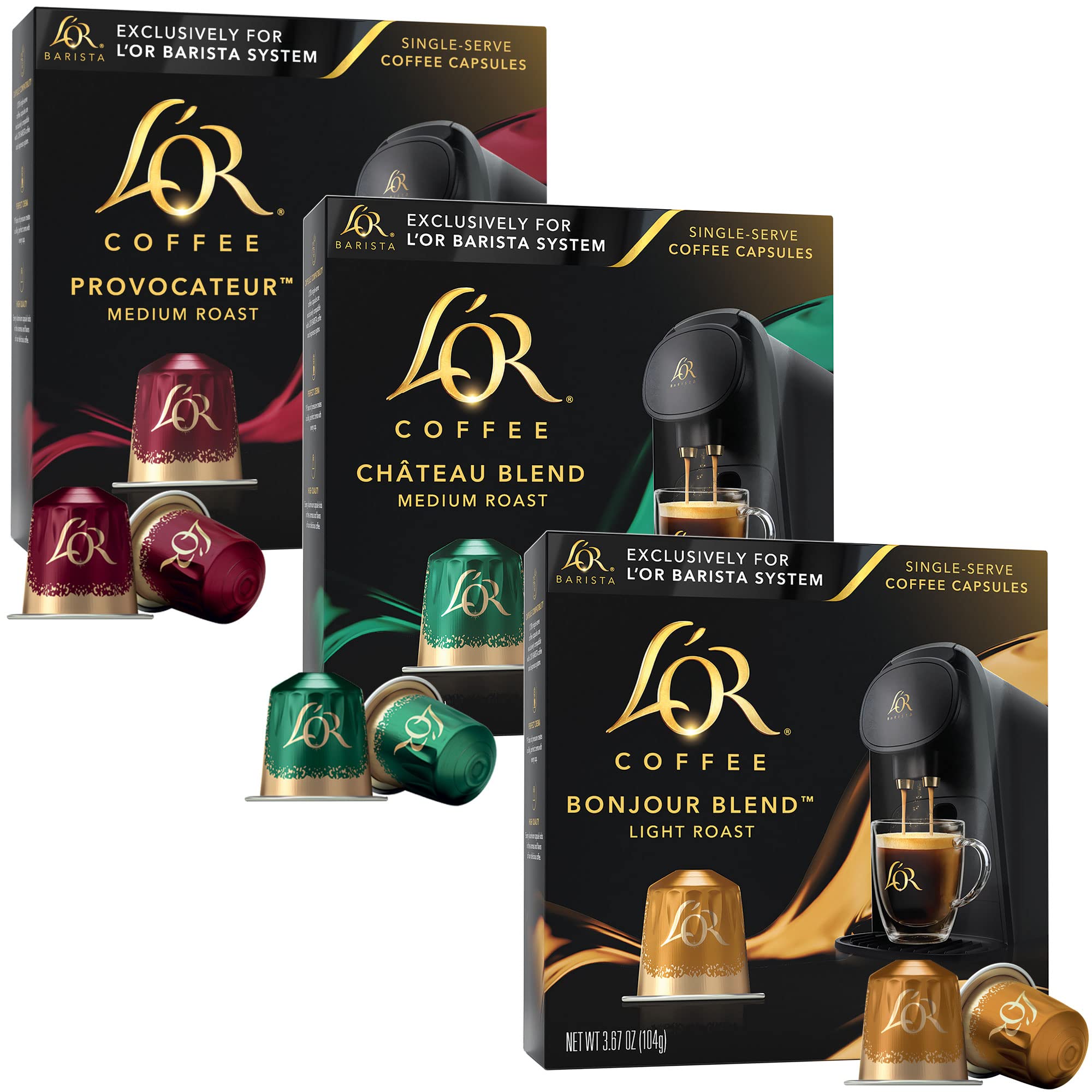 L'OR Coffee Pods, 30 Capsules Medium Light Roast Variety Pack, Single Cup Aluminum Coffee Capsules Exclusively Compatible with the L'OR BARISTA System