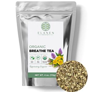 organic breathe tea 4 oz. (113g), usda certified organic lung tea, bronchial wellness tea, smokers tea, respiratory tea, gordo lobo herbs tea, mullein detox lungs tea organic