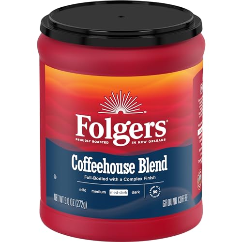 Folgers Coffeehouse Blend Medium Dark Roast Ground Coffee, 9.6 Ounces (Pack of 6)