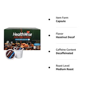 Healthwise Hazelnut Decaf Low Acid Coffee K-Cups - Swiss Water Process - Acid Reflux, Heartburn, Gastro Issues - Healthier Coffee For Sensitive Stomachs - Available In 4 Different Flavors - 12 Count