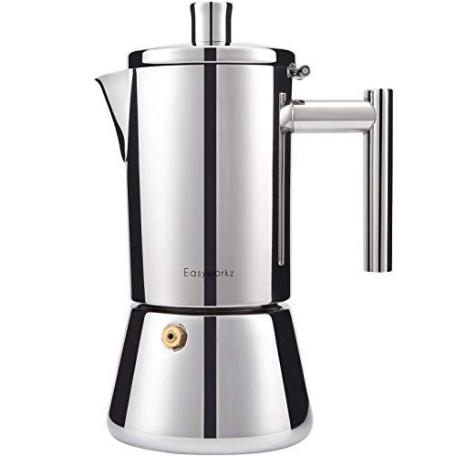 Easyworkz Diego Stovetop Espresso Maker Stainless Steel Italian Coffee Machine Maker 6Cup 10 oz Moka Pot Induction Espresso Pot