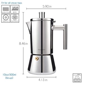 Easyworkz Diego Stovetop Espresso Maker Stainless Steel Italian Coffee Machine Maker 6Cup 10 oz Moka Pot Induction Espresso Pot