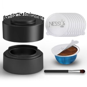 nessus vertuo reusable pods kit, 50 pcs [alseal ez fit] aluminum foil seals for nespresso capsules vertuoline, holder and brush, fits for refillable vertuo pods(pods not included)