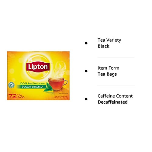 Lipton Decaffeinated Black Enveloped Tea Bags, 72 Count (Pack of 6)