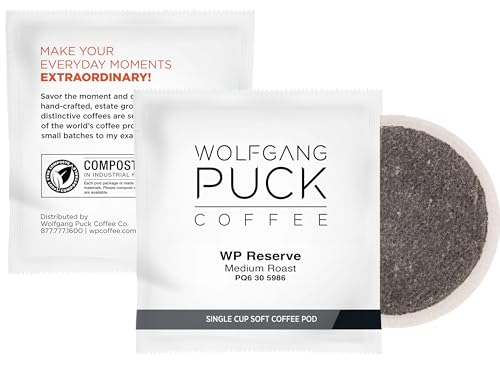 Wolfgang Puck Coffee, Chef's Reserve, Medium Roast, 9.5 Gram Soft Pods, 18 Count (Pack of 1)